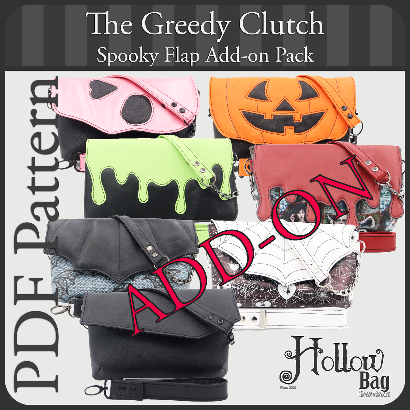 PATTERN - The Greedy Clutch Spooky Flap Add-on Pack – Hollow Bag Creations